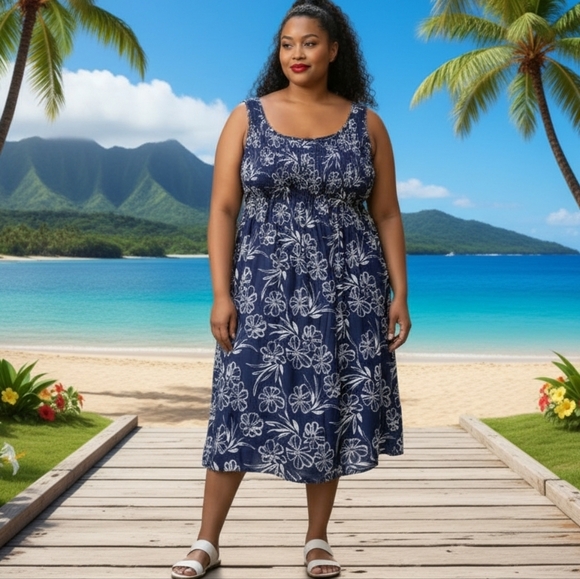 Aloha Hut | Dresses | Vintage Aloha Hut Plus Size Blue White Smocked ...